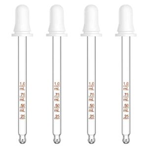 prettycare eye dropper 4 pcs, glass eye dropper for 30 ml essential oils bottles round tip measured medicine droppers calibrated 1 ml capacity