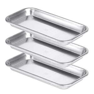 annhua 304 stainless steel lab tray 3 pack surgical instrument trays 8.86" x 4.7" x 0.8", lab tray small for laboratory, tattoo station, bathroom organizer