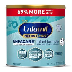 enfamil neuropro enfacare high calorie premature baby formula, milk-based with iron, brain-building dha, vitamins & minerals for immune support, easy-to-digest proteins, baby milk, 23 oz can