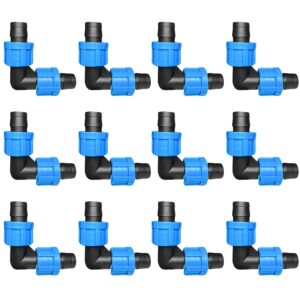 jtooloife 12 pieces drip irrigation elbow 1/2 inch universal adapter drip tubing fittings connector barbed locking fitting fits most 16-17mm drip tape and tubing (12, elbow)