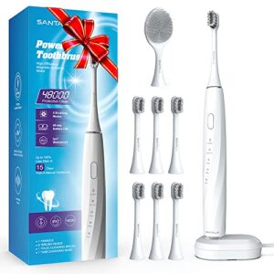 santala ultrasonic electric toothbrush with 6 brush heads and 1 cleansing brush, waterproof safe power toothbrush,5 modes,one charge for 100 days,48000 vpm motor (white)