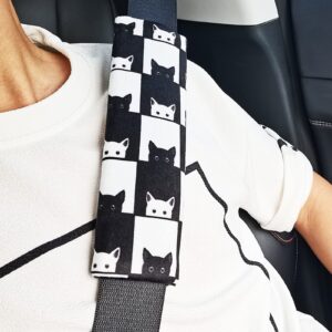 2pcs car seat belt cover for adults kids,car seat strap covers,car seat strap pads,soft comfort car seat belt pillow cushion,universal car seat belt shoulder strap pad covers (black and white cats)