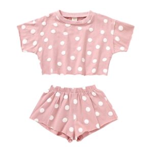 younger tree kids toddler baby girls shorts outfits set leopard print ruffle dress t-shirt tops+short pants 2pc summer clothes set (pink dots, 18-24months)