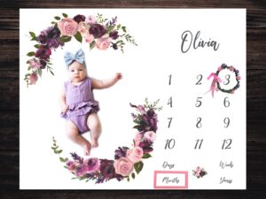 personalized baby milestone blanket 50x40 girl floral, customized milestone blanket, monthly milestone blanket, baby photo prop blanket, custom milestone blanket, baby growth chart, baby keepsake