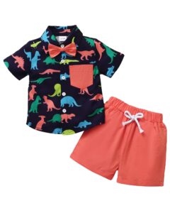 sunny piggy toddler baby boy clothes button down shirt boy clothes little dinosaur printed baby boy outfits shorts set summer baby boy’s clothing 18-24 months red