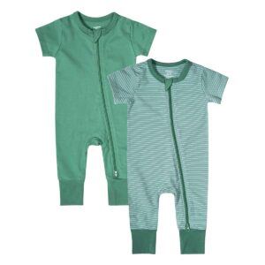 teach leanbh baby boys girls 2-pack romper jumpsuits cotton 2 way zipper short sleeve footless sleep and play 3-24 months (green, 12-18 months)