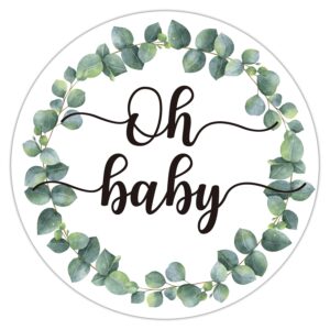 50 greenery wreath oh baby gender neutral stickers - baby shower favors stickers - thank you labels for baby shower 2 inch.