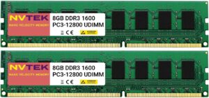 nvtek 16gb (2x8gb) ddr3 1600mhz pc3-12800 udimm 2rx8 1.35v 240-pin non-ecc unbuffered desktop pc computer memory kit