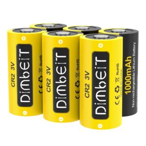 dimbeit cr2 3v lithium battery 1000mah, 3 volt range finder battery, long lasting power, 6 pack high performance cr2 battery with 10 years shelf life for rangefinder, flashlight, alarm systems, mini55