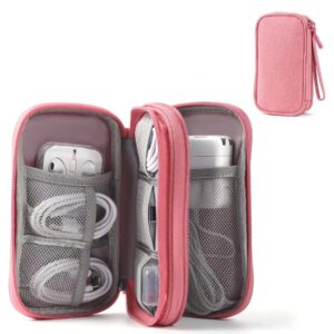 tildaks travel electronic organizer pouch bag, 3 compartments portable electronic phone accessories storage multifunctional case for cable, cord, charger, hard drive, earphone(pink)