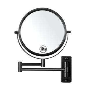 mumianshu wall mounted makeup mirror, 1x/ 10x magnifying makeup mirror, 8" double sided make up mirror with 360 degree swivel extendable arm, home bathroom shaving vanity mirror (black)