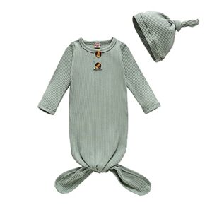 trosj unisex baby striped cotton sleeper gowns with cap long knotted sleeping bag (green-b2, 0-3 months)