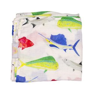 florida kid co. fish baby swaddle blanket - 70% viscose from bamboo/ 30% cotton muslin - silky soft, breathable, lightweight, large - 47 in. x 47 in.