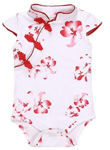 fancykids baby girls newborn infant cheongsam chinese new years outfit romper top clothes qipao bodysuit (0 to 6 months, red floral)