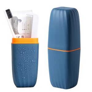 travel toothbrush cup case,toothbrush holder with cover travel toothbrush containers portable toothpaste storage toothbrush case and carrier for camping school business trip bathroom (dark blue)