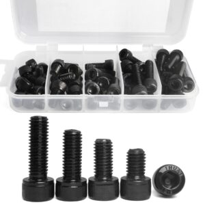 m6 x 8mm 12mm 16mm 20mm 25mm hex socket head cap screws bolts, 12.9 grade alloy steel, black oxide finish, fully threaded, metric allen hex drive, assortment kit 50pcs