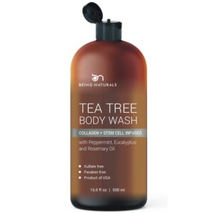 tea tree body wash -w/ stem cell, collagen & teatree oil fights body odor, acne, athlete’s foot, jock itch, dandruff, eczema, yeast infection, shower gel for women & men, skin cleanser 16.9 oz