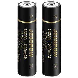 jesspow 16650 rechargeable battery, 16650 battery 1800mah 3.7v li-ion rechargeable battery with button top for flashlights torches - 2 pack