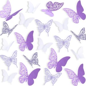 144 pieces 3d butterfly wall stickers decor butterfly decals diy decorative wall art cutouts crafts removable for room wedding flower party decorations, 3 styles (white, light purple, dark purple)