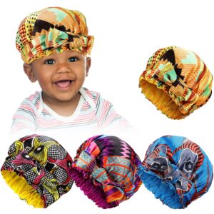 4 pieces kids silk bonnet sleep cap adjustable sleeping cap satin hair bonnet hat flower night hat bonnet with ties for hair teens toddler child baby infant (african print) multicoloured