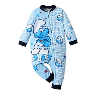 adoracute by patpat smurfs smurfy baby boy girl romper unisex infant zip up footless jumpsuit toddler coverall 9-12 months