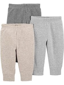 simple joys by carter's baby 3-pack thermal pants, beige/dark grey/grey, 0-3 months