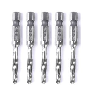 szgate 5pcs combination drill tap bit set screw tapping hex shank hss metric/imperial plug drill bits hand tools 10-24nc,5mm