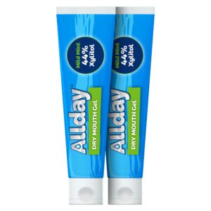 allday dry mouth treatment gel - maximum strength xylitol, fast acting, non-acidic (2 tubes inside one box)