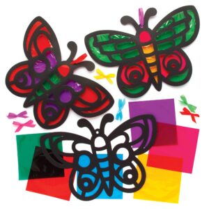 baker ross fe154 butterfly stained glass craft kits - pack of 6, arts and crafts for kids to decorate and display, make your own decorations