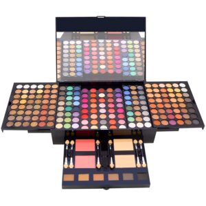 all in one makeup kit for women full kit, 194 colors professional makeup gift set with facial blusher, eyebrow powder, concealer powder, a mirror, 6 applicators