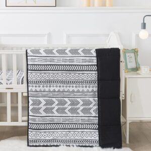 nordic stripes 3-piece baby boy crib bedding set - cotton quilt, crib sheet, changing pad cover: tribal nursery bedding, boy arrow crib bedding, black and white baby bedding crib sets by soul and lane