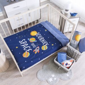 dreampartyworld galaxy space crib bedding sets for boys nursery bedding | 4 pieces | 100 soft cotton | navy blue baby bedding crib set