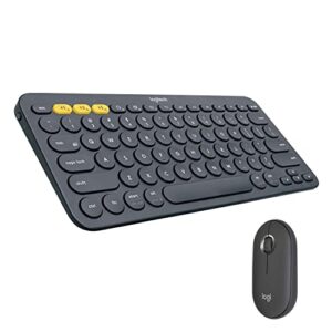 logitech k380 + m350 wireless keyboard and mouse combo - slim portable design, quiet clicks, long battery life, bluetooth, easy-switch, windows, mac, ipados, chrome os compatible - dark grey