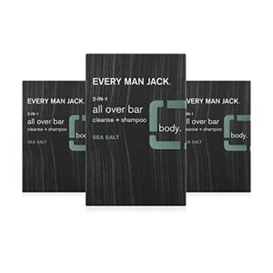 every man jack sea salt 2-in-1 mens bar soap - wash and shampoo for all skin and hair types - ultra hydrating made with natural ingredients like shea butter, aloe vera, glycerin - 6oz