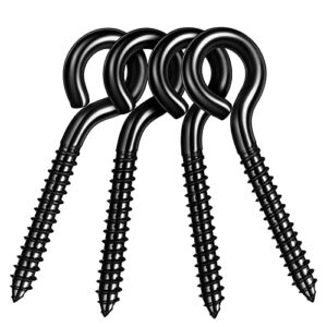 teziicus 8 pack 3.2 inches screw eyes black，eye hooks screw in heavy duty，eye bolt，long eye screws ring ，swing hooks for hammock stand, swings chair,yoga, indoor & outdoor，self tapping screws…