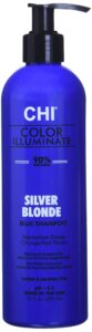 chi color illuminate shampoo, provides balanced color replenishment between salon services, sulfate, paraben, & cruelty-free, silver blonde, 12 oz