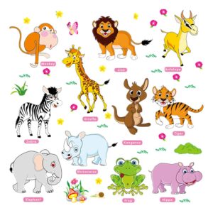 superduo animal wall sticker cartoon diy art decal self-adhesive wallpaper mural decorate for living room tv sofa background bedroom kids room nursery (style 14)