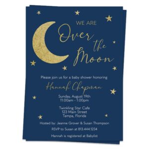 over the moon baby shower invitations for boy customizable twinkle stars invites (12 count)