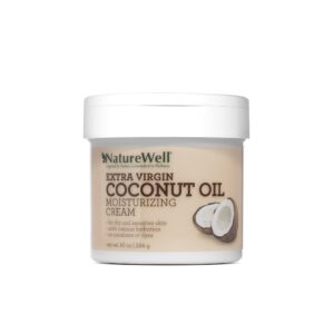 nature well extra virgin coconut oil moisturizing cream for face, body, & hands, anti aging, firming, restores skin's moisture barrier, provides intense hydration for dry & dull skin, 10 oz