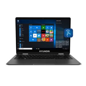 hyundai hy hyflip 13.3 inch touch screen laptop, intel apollo lake celeron n3350, 4gb ram, 64gb emmc, windows 10 home s, microsd slot, 13.3" 1920x1080 fhd display, wifi & bluetooth space grey, 5000mah