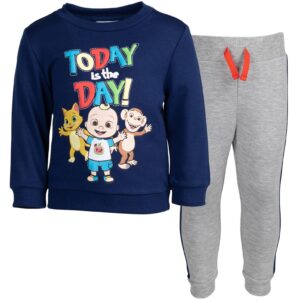 cocomelon kiki cat mochi jj infant baby boys fleece sweatshirt and jogger pants set navy/gray 18 months