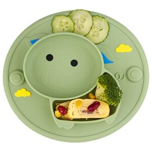 baby divided plate placemat silicone- portable non slip child feeding suction plate for children babies and kids bpa free baby dinner plate microwave dishwasher safe (endive)