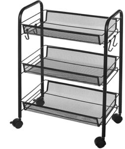 urban lifestyle 3 tier mesh all purpose utility rolling storage cart, black