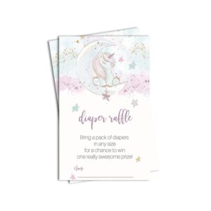 paper clever party unicorn diaper raffle tickets - 25 pack - girls baby shower games for prizes - invitation insert cards for diaper raffle