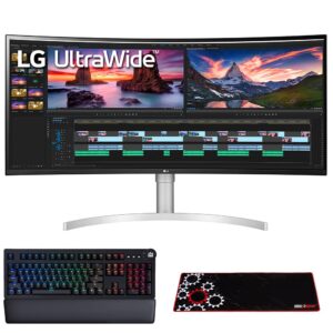 lg 38wn95c-w 38" ultrawide qhd+ ips curved monitor, nvidia g-sync compatible bundle with deco gear mechanical keyboard cherry mx red + deco gear large extended pro gaming mouse pad