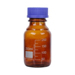 pastein 10 pieces amber glass 250 ml graduated round lab reagent media/storage bottle with gl45 blue screw cap