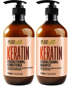 keratin shampoo and conditioner set - sulfate and paraben free treatment for dry hair - anti frizz, collagen enriched formula for curly or damaged hair - safe for men and women with color treated hair