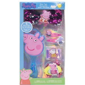 peppa pig - townley girl hair accessories box|gift set for kids girls|ages 3+ (6 pcs) including hair bow, hair brush, snap clips and more, for parties, sleepovers and makeovers