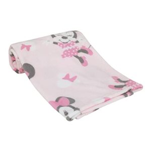 disney minnie mouse pastel pink, white and black bows and icons super soft baby blanket