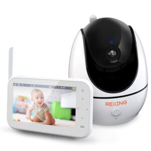 rexing bm1 baby monitor w/recording capabilities 4.5” ips display, 720p video/audio, two-way talking, microphone/speaker, 1000ft range, night vision,thermal monitor, cry/sound detection,lullaby music